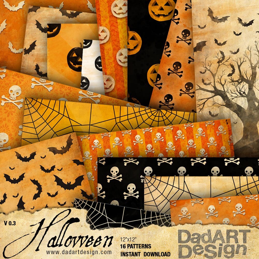 Vintage Halloween Patterns Digital Paper Pack 16 Sheets V03 - Etsy