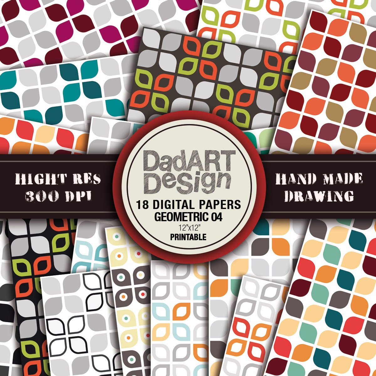 18 Vintage Wallpapers Geometric Patterns Digital Paper Pack Instant ...