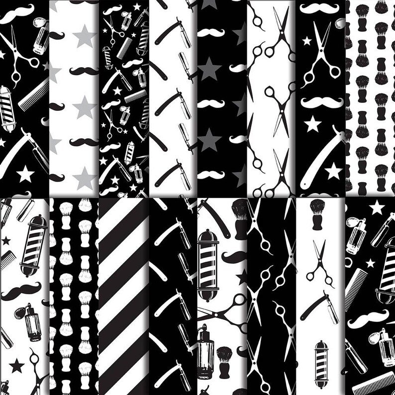 Barber Shop 01 Vintage Patterns Digital Paper Pack - Etsy