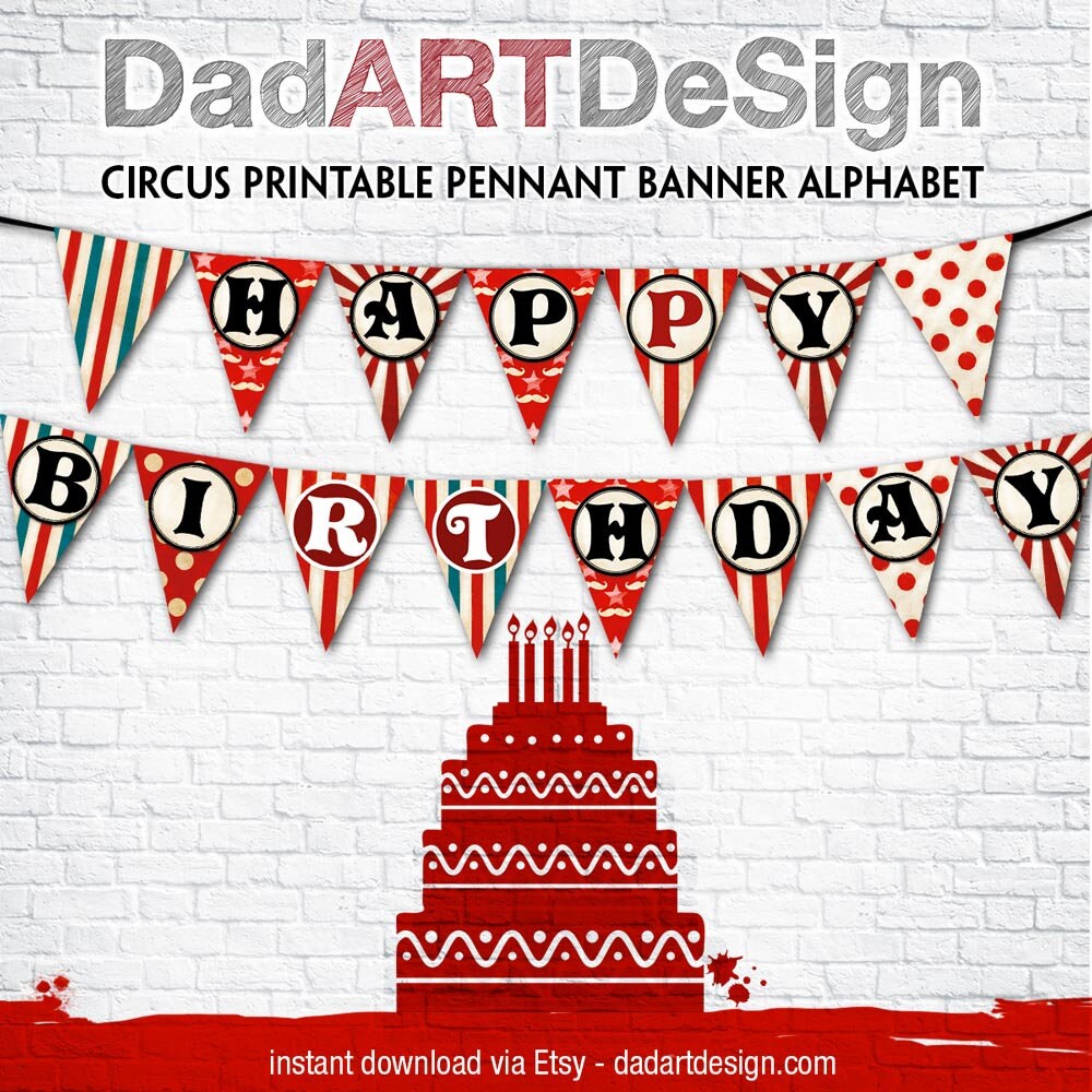Circus Vintage Printable Pennant Banner Alphabet - Instant Download 74 ...