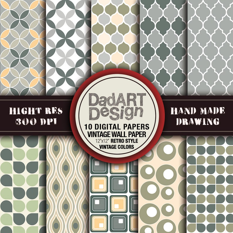 Vintage Wall Paper Retro Style Digital Papers - Seamless Pattern - 10 ...