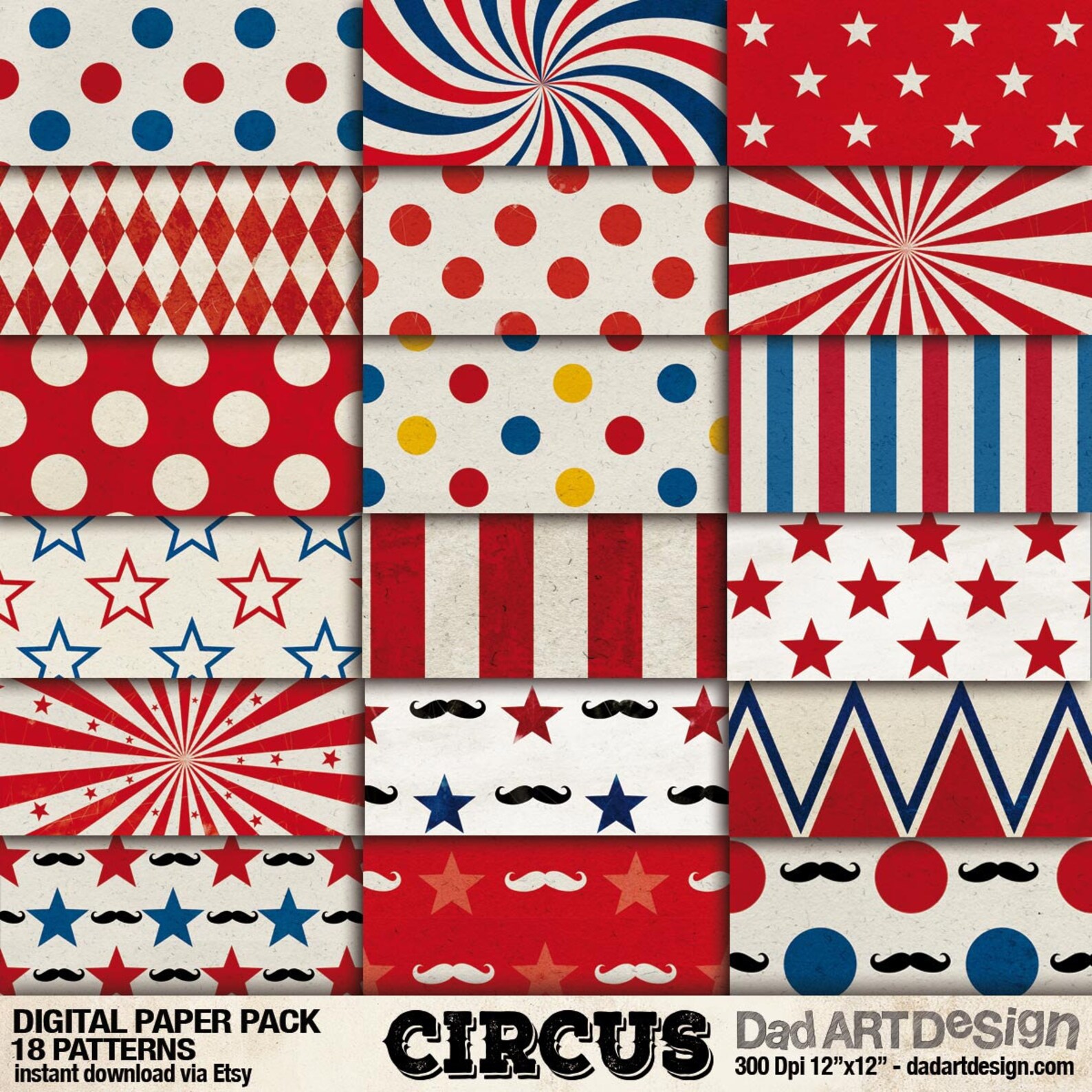Circus Patterns Digital Paper Pack 02 | Wallpapers | Backgrounds ...