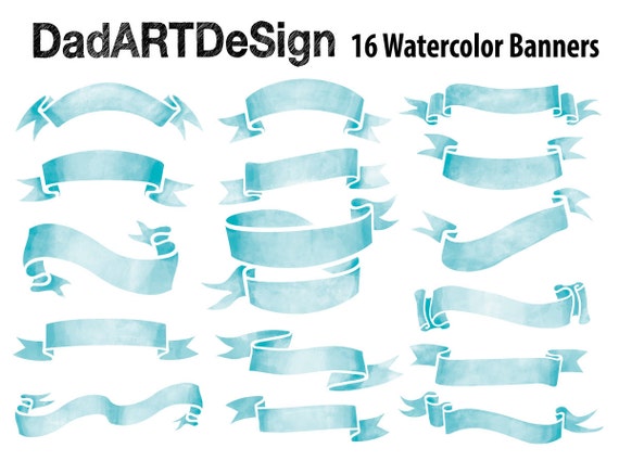 Water Color Green Water Ribbon Banners, hand drawn, 16 PNG HiRes files ...