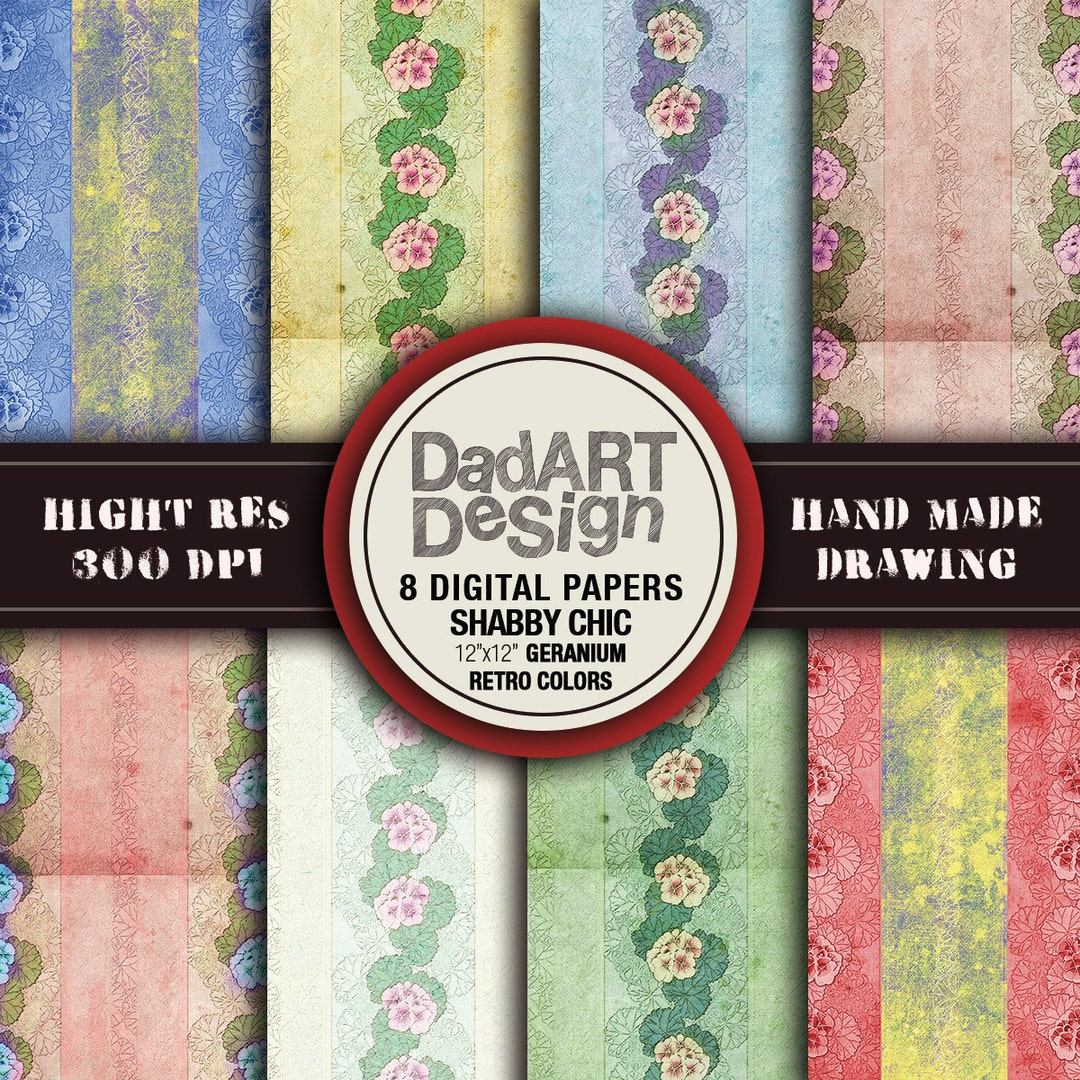 Retro Shabby Chic Floral Digital Papers - Vintage Grunge Distressed ...