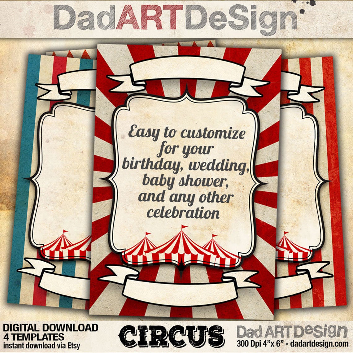 Circus Vintage Custom Card for Your Birthday Wedding Show - Etsy
