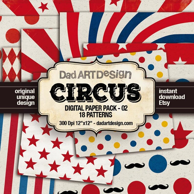 Circus Patterns Digital Paper Pack 02 | Wallpapers | Backgrounds ...
