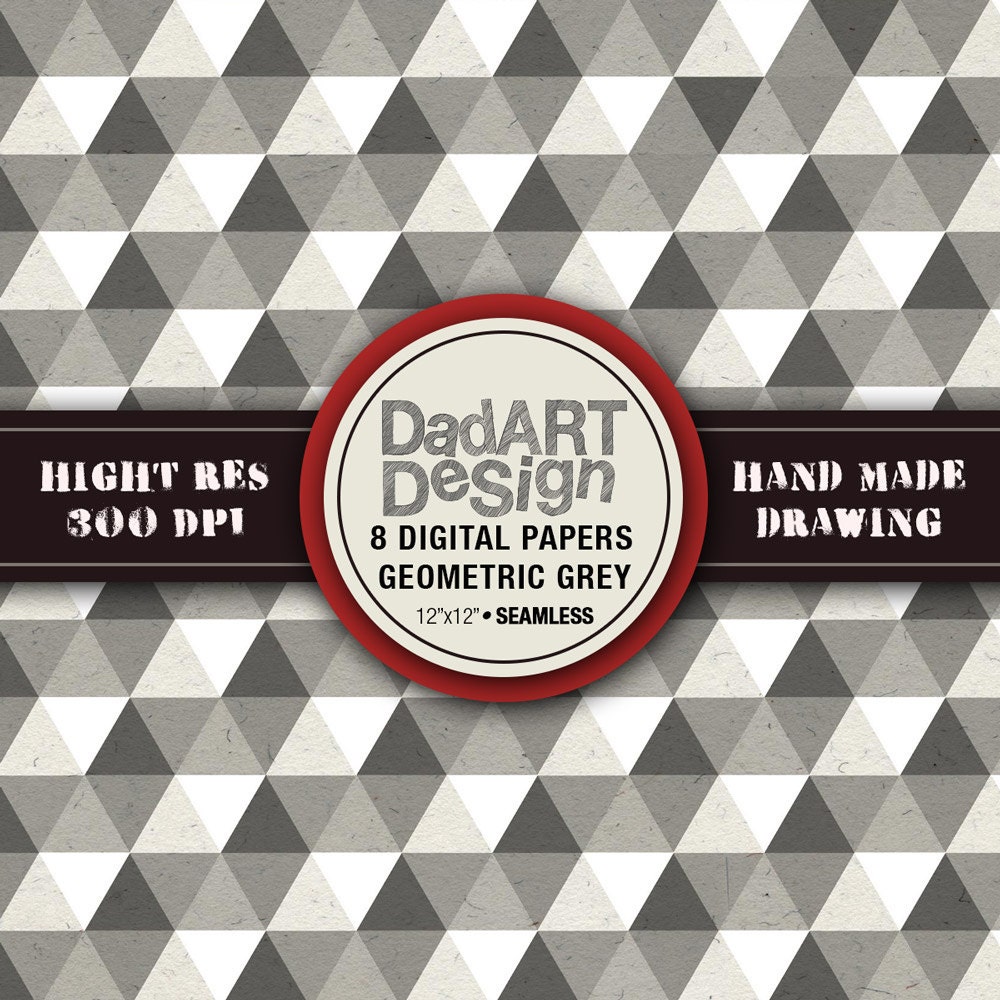 Geometric Grey Digital Paper - 8 Sheets Instant Download - Etsy