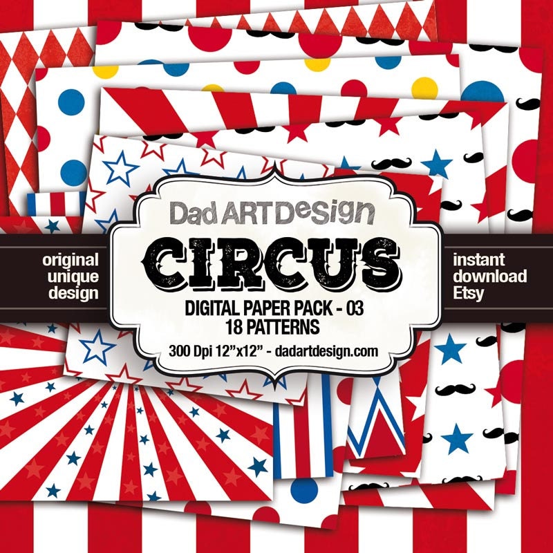 Circus Patterns Digital Paper Pack 03 - Wall Paper - Background ...