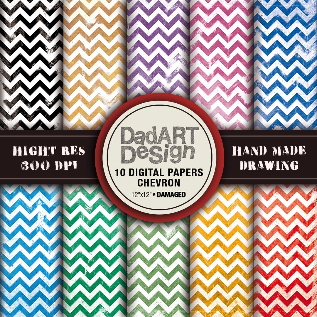 10 Chevron Damaged Patterns Digital Paper Pack, Hi Res Files, Instant ...