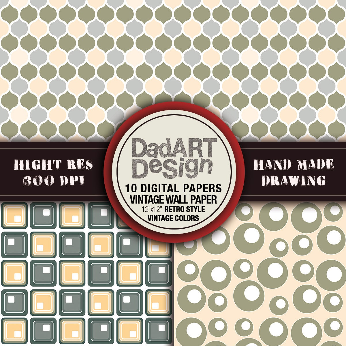 Vintage Wall Paper Retro Style Digital Papers - Seamless Pattern - 10 ...