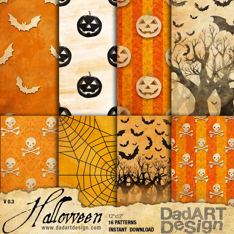 Vintage Halloween Patterns Digital Paper Pack 16 Sheets V03 - Etsy