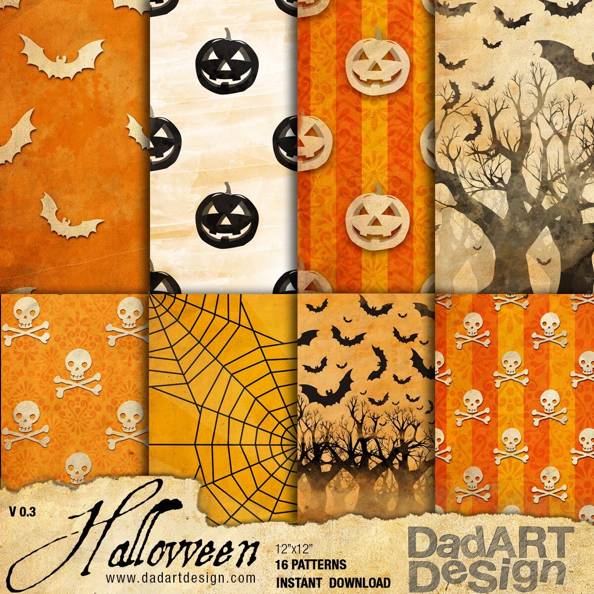 Vintage Halloween Patterns Digital Paper Pack 16 Sheets - V03 - Etsy