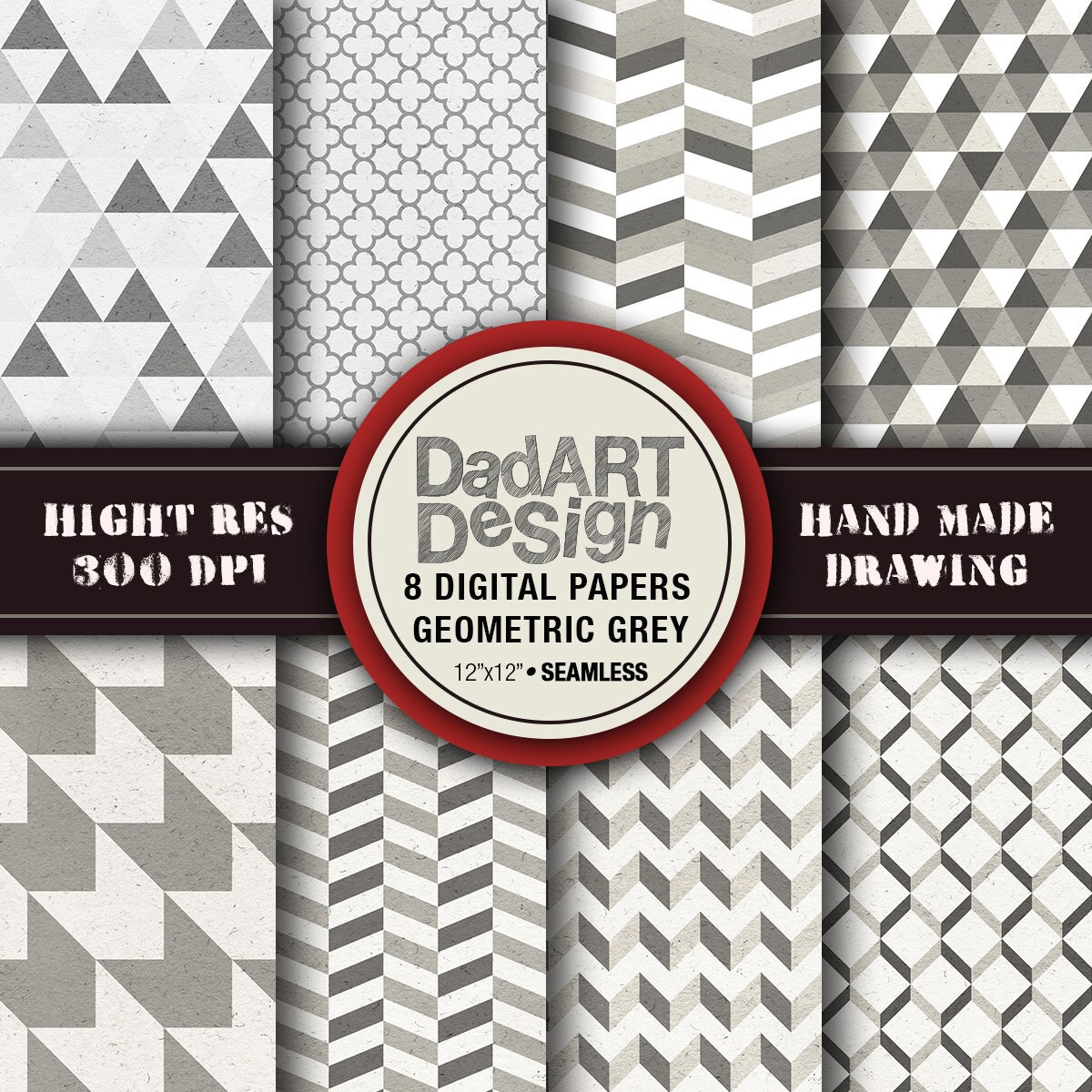 Geometric Grey Digital Paper - 8 Sheets Instant Download - Etsy