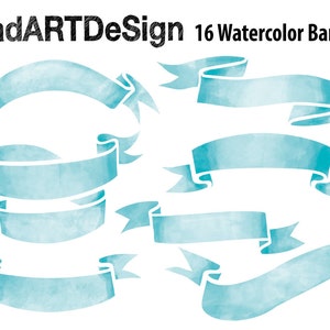 Water Color Green Water Ribbon Banners, Hand Drawn, 16 PNG Hires Files ...