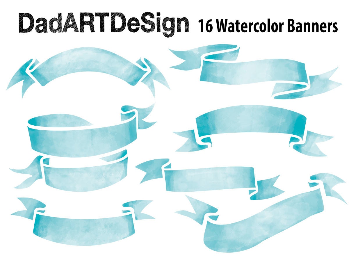 Water Color Green Water Ribbon Banners, Hand Drawn, 16 PNG Hires Files ...