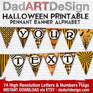 Halloween Pennant Banner Printable Vintage Alphabet Instant Download 74 ...