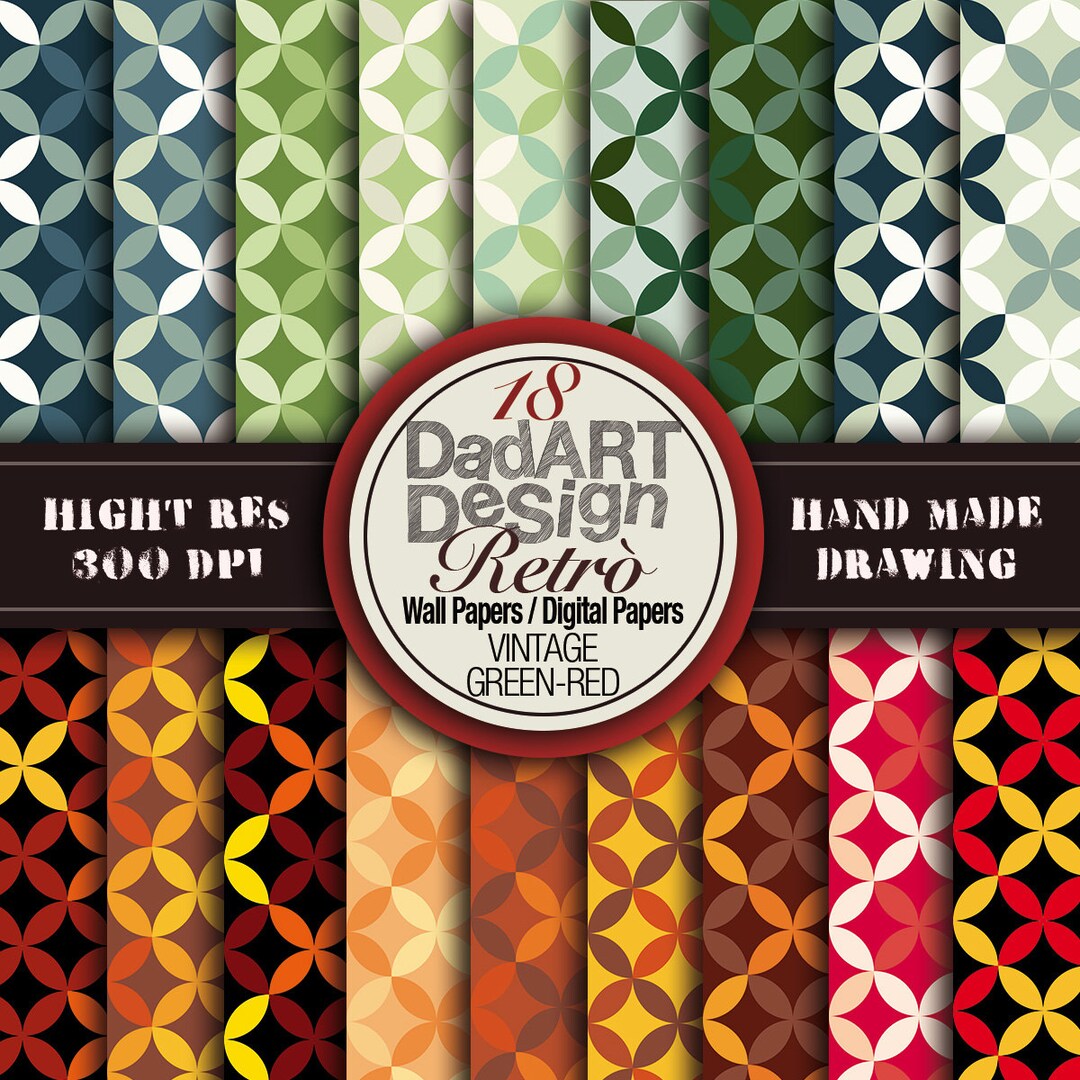 18 Retro Red and Green Patterns, Seamless, Digital Papers - Wall Papers ...