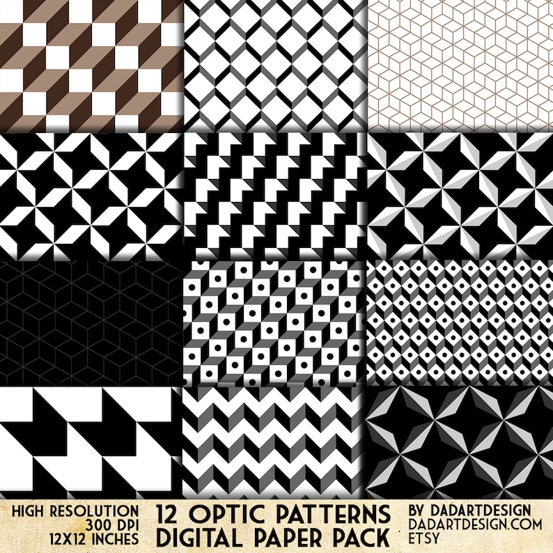 12 Optical Patterns Digital Paper Pack Hi Res Files Instant - Etsy
