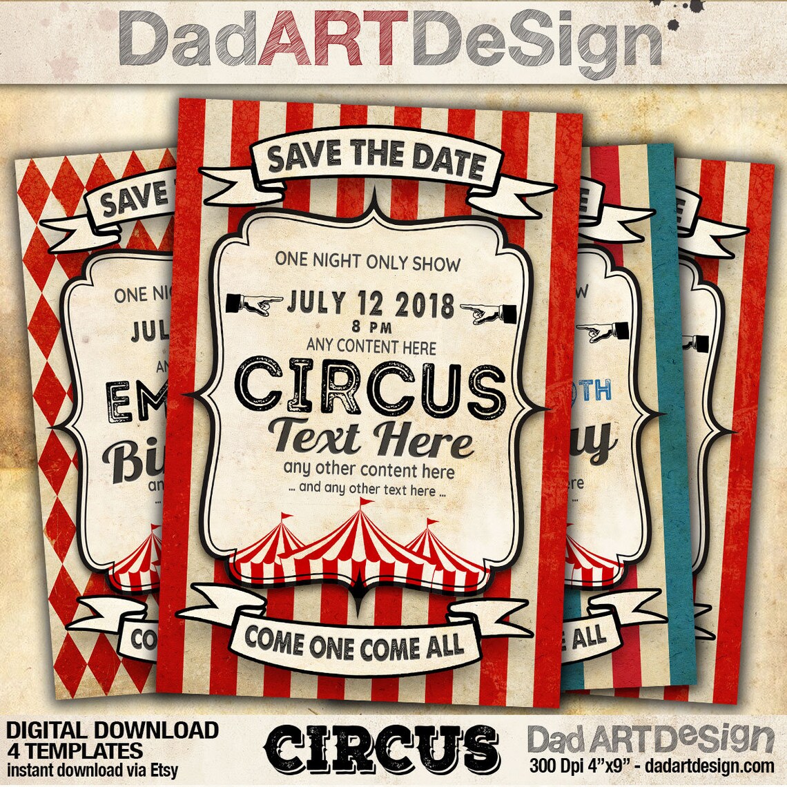 Circus Vintage Custom Card for Your Birthday Wedding Show - Etsy