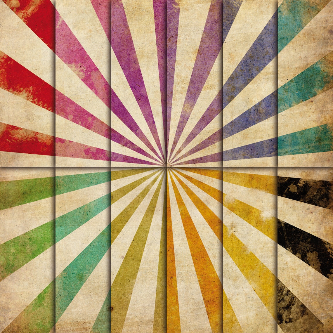 Old Sunburst Ray Patterns Digital Paper Vintage Grunge - Etsy