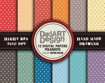 12 Retro Polkadots Pattern Digital Paper Wallpaper | Etsy