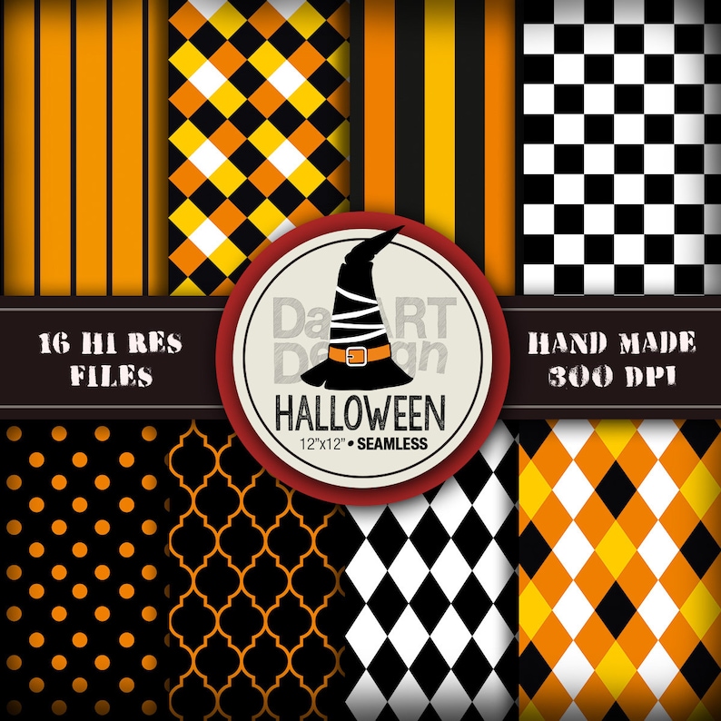 Halloween Patterns Digital Paper Pack 16 Sheets Printable for Halloween ...
