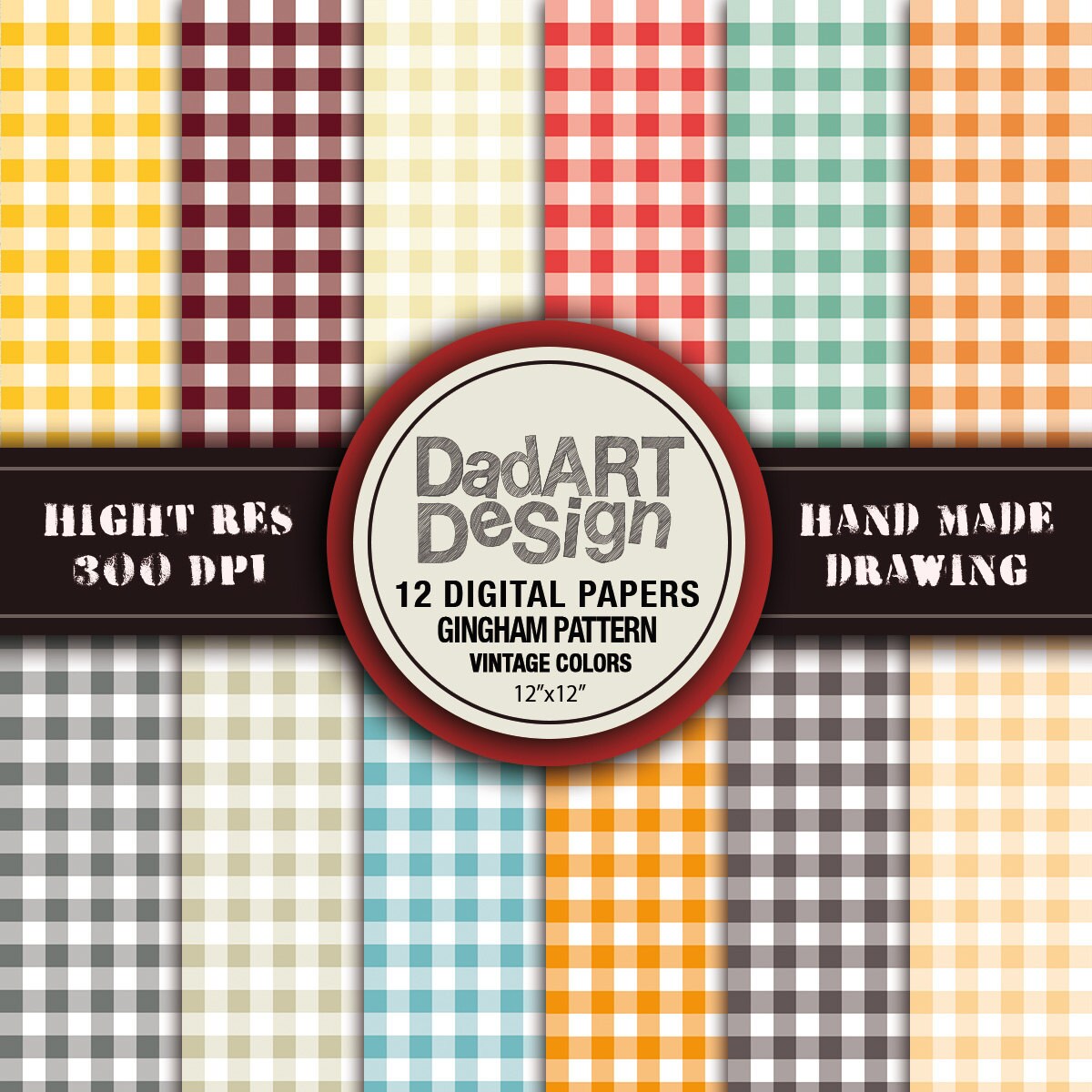 Gingham Pattern Vintage Colors Digital Paper, Wallpaper, Seamless ...
