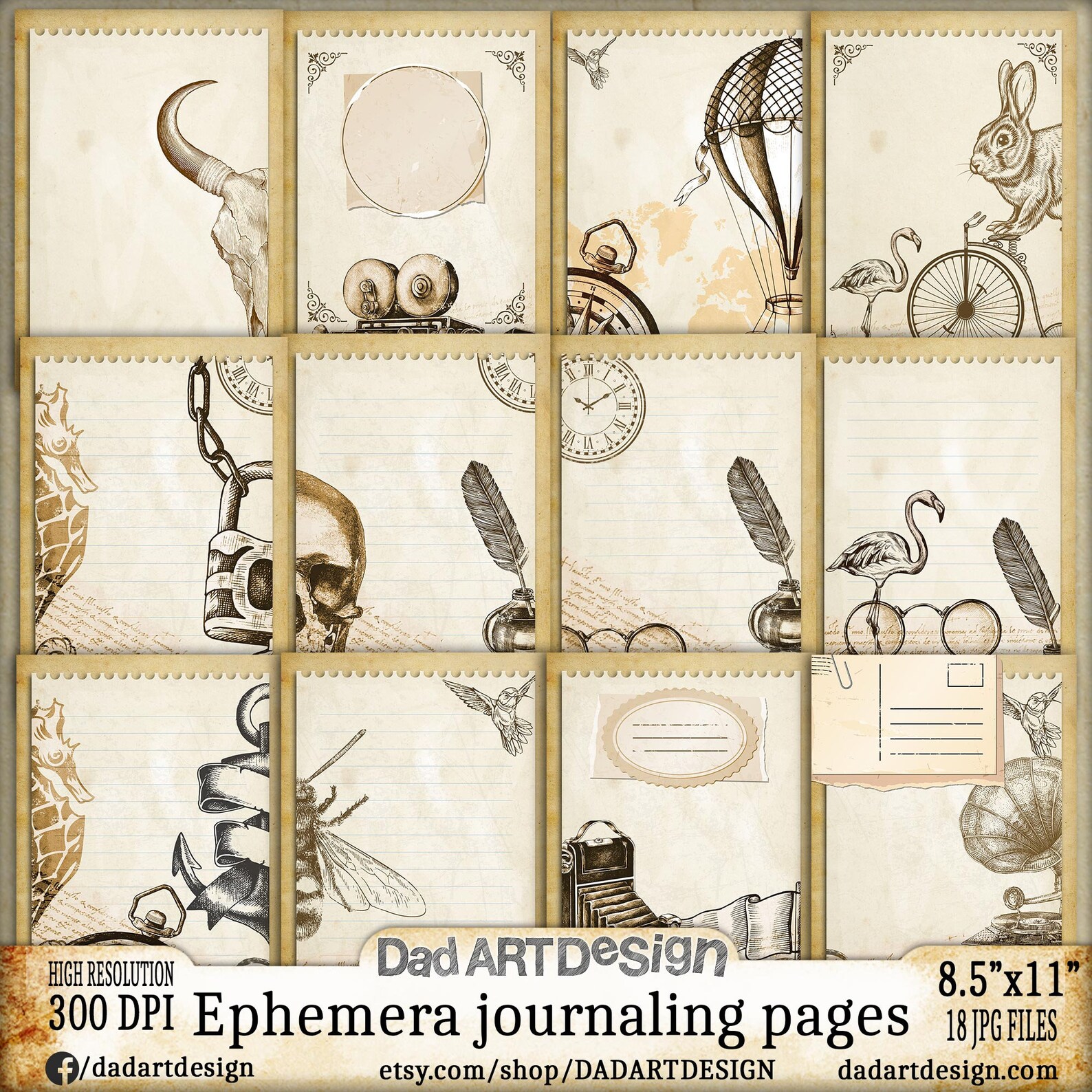 EPHEMERA Vintage Journaling Pages Digital Paper Pack - Etsy