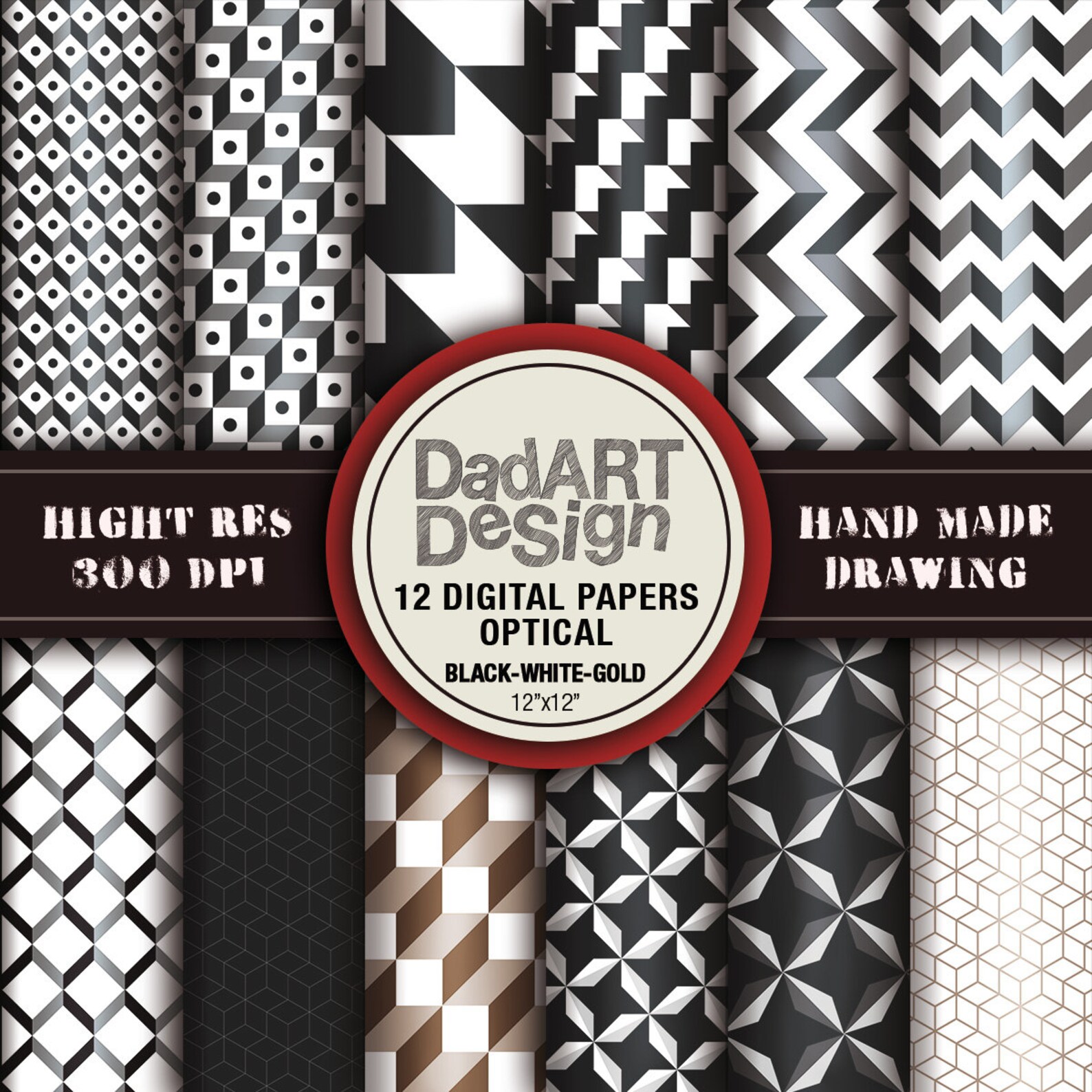12 Optical Patterns Digital Paper Pack Hi Res Files Instant - Etsy