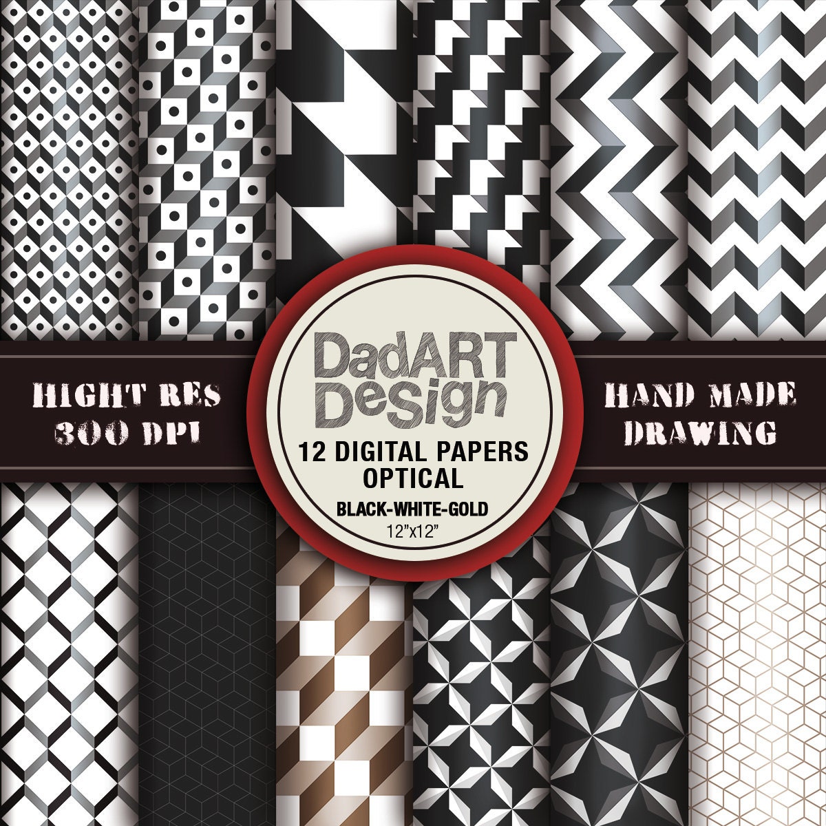 12 Optical Patterns Digital Paper Pack Hi Res Files Instant - Etsy