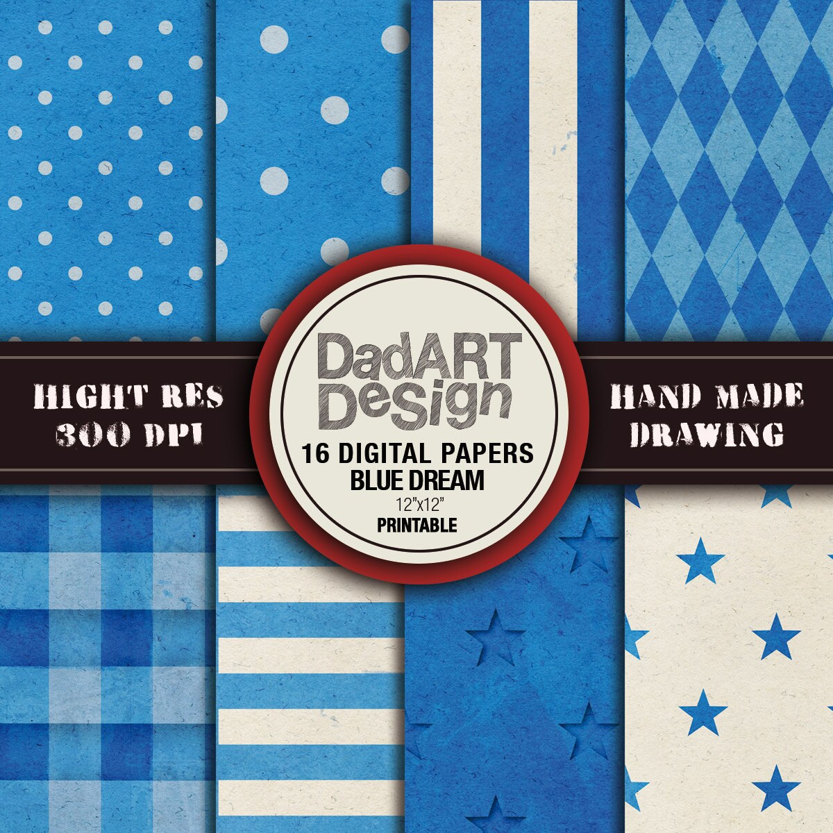 Blue Dream Patterns Digital Paper Pack - Distressed Colors and Surfaces ...