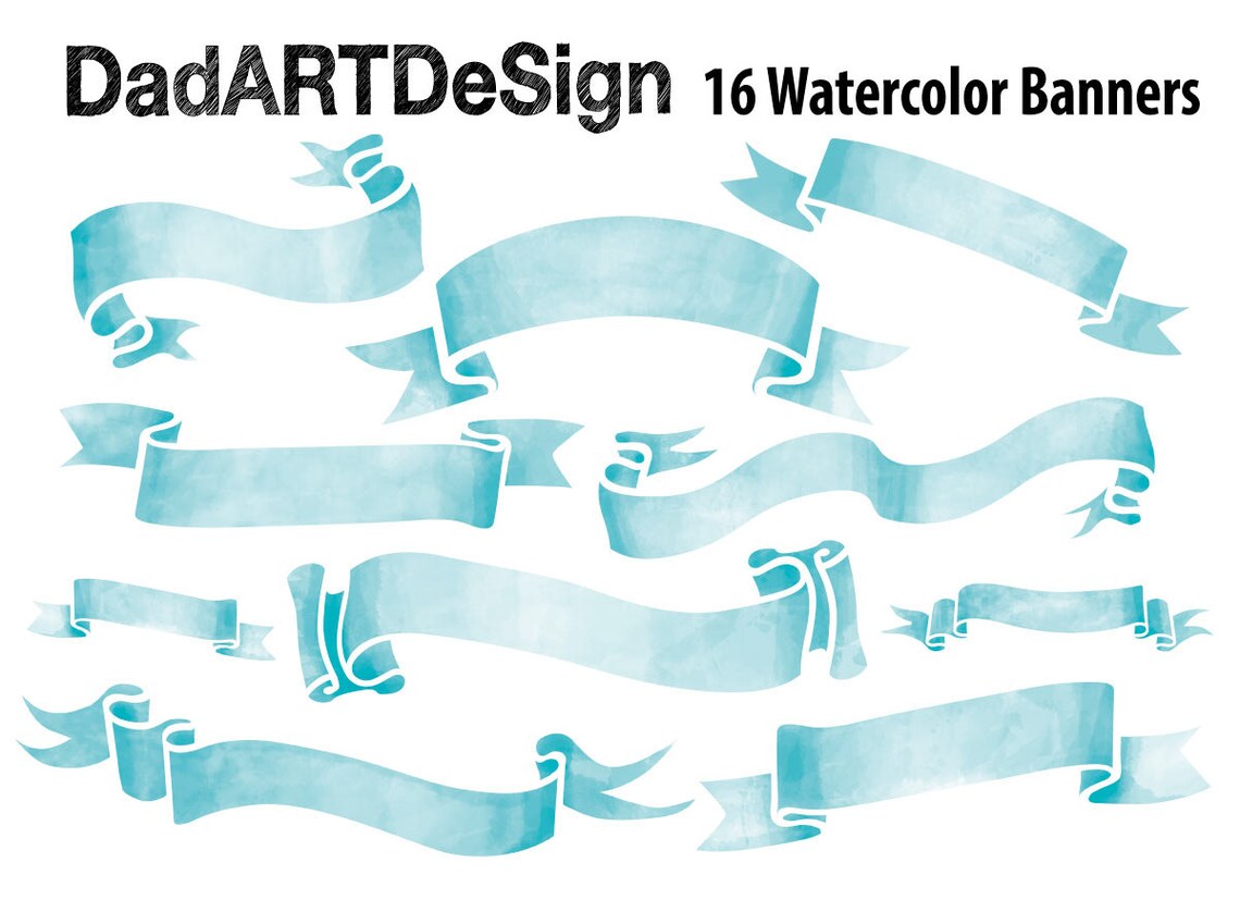 Water Color Green Water Ribbon Banners, Hand Drawn, 16 PNG Hires Files ...