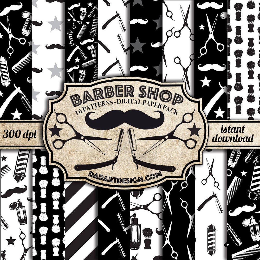 Barber Shop 01 Vintage Patterns Digital Paper Pack - Etsy