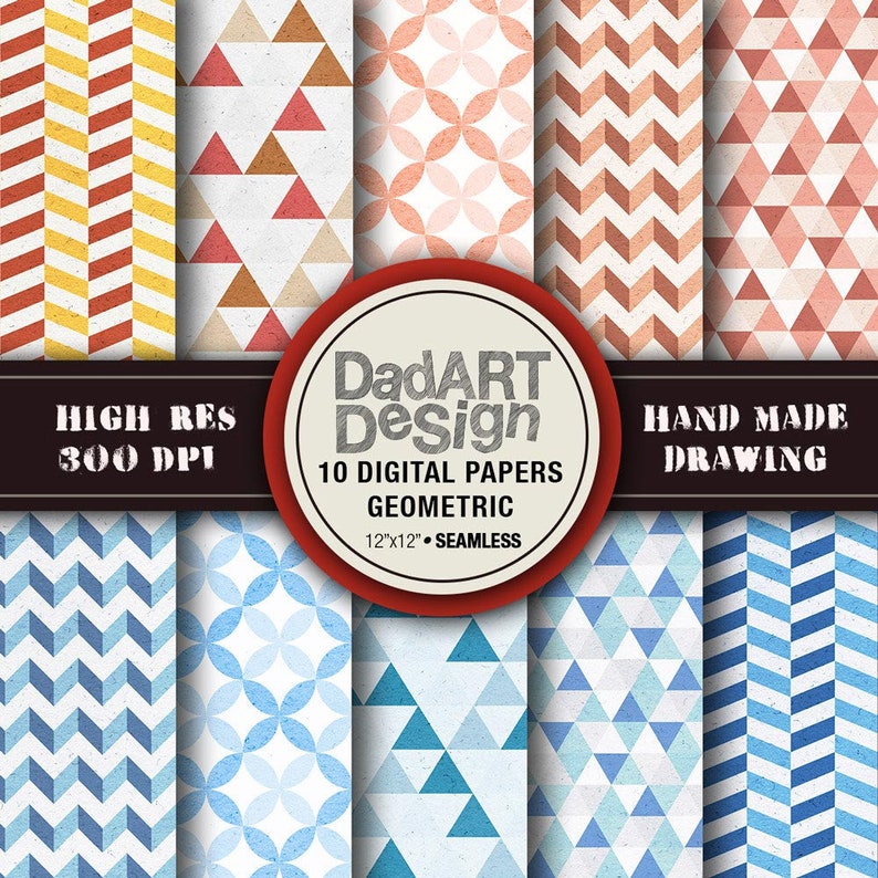 Geometric Digital Paper - 10 Sheets Instant Download - Etsy