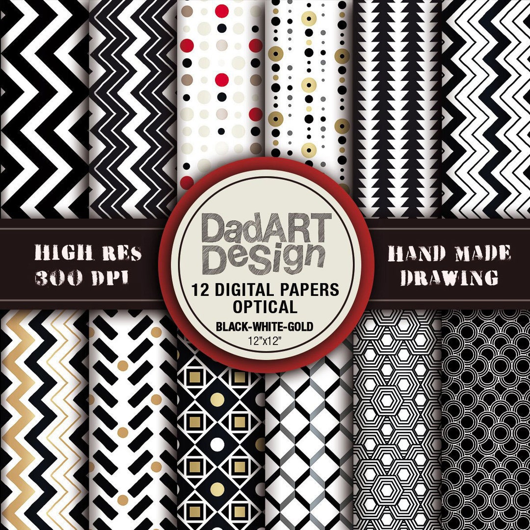 12 Optical Patterns Digital Paper Pack, Hi Res Files, Instant Download ...