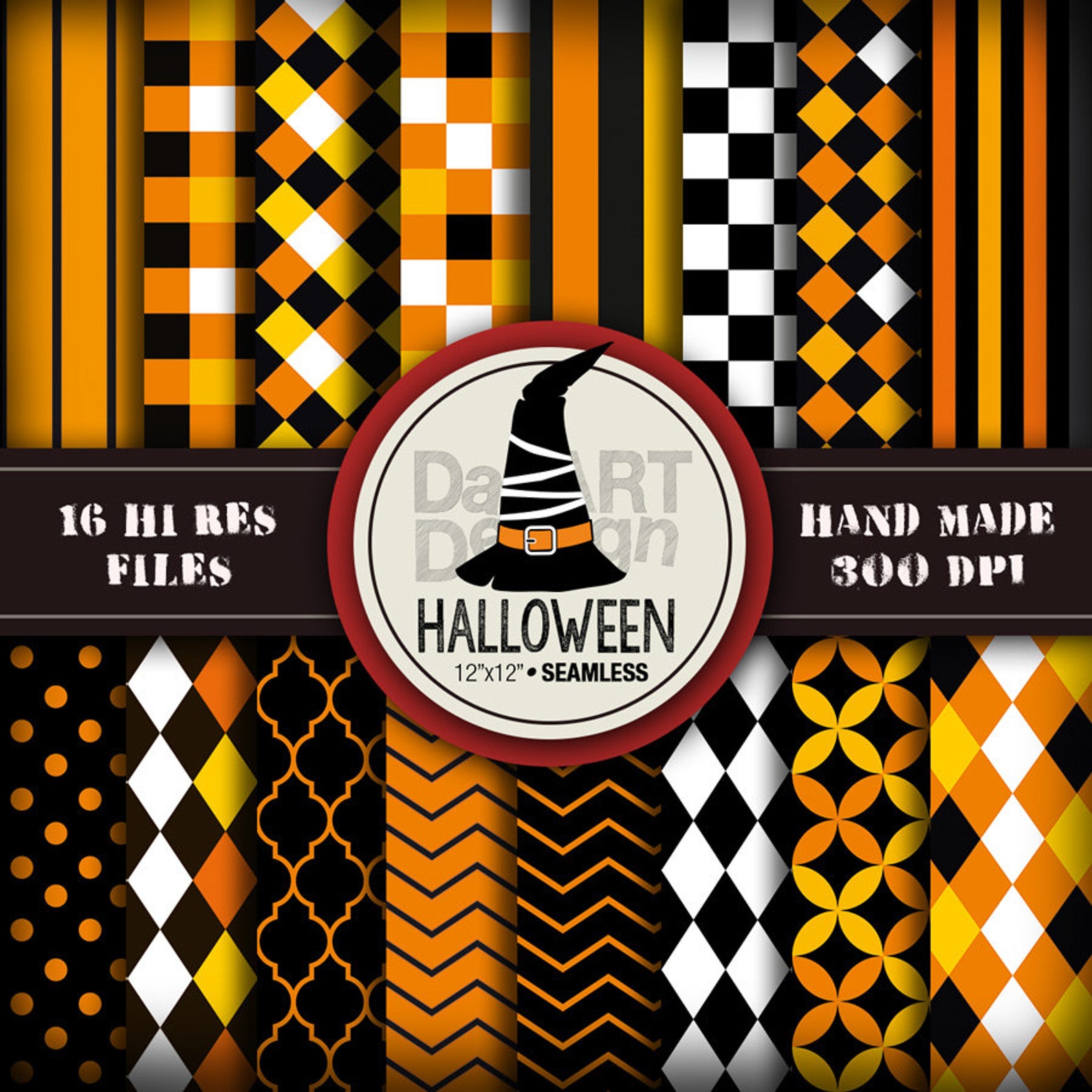 Halloween Patterns Digital Paper Pack 16 Sheets Printable for Halloween ...
