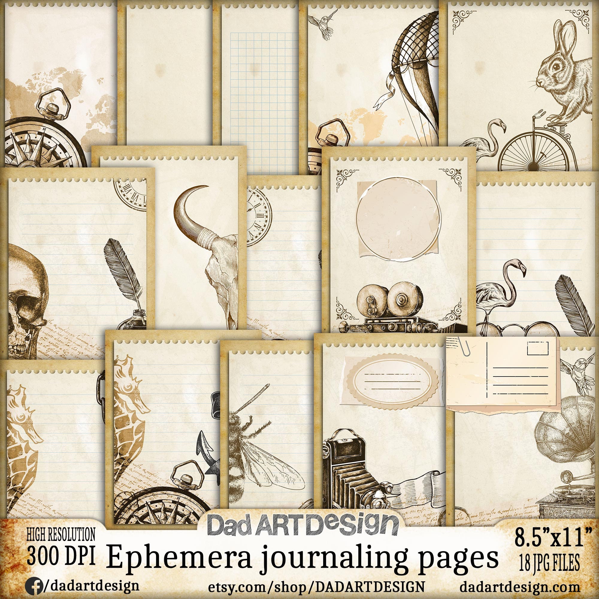 EPHEMERA Vintage Journaling Pages Digital Paper Pack - Etsy