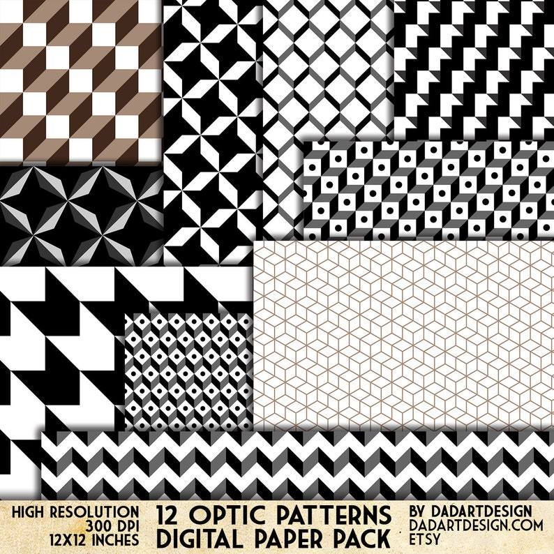 12 Optical Patterns Digital Paper Pack Hi Res Files Instant - Etsy