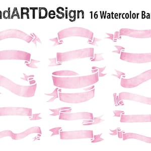 Pink Watercolor Ribbon Banners, Hand Drawn, 16 PNG Hires Files Ready to ...