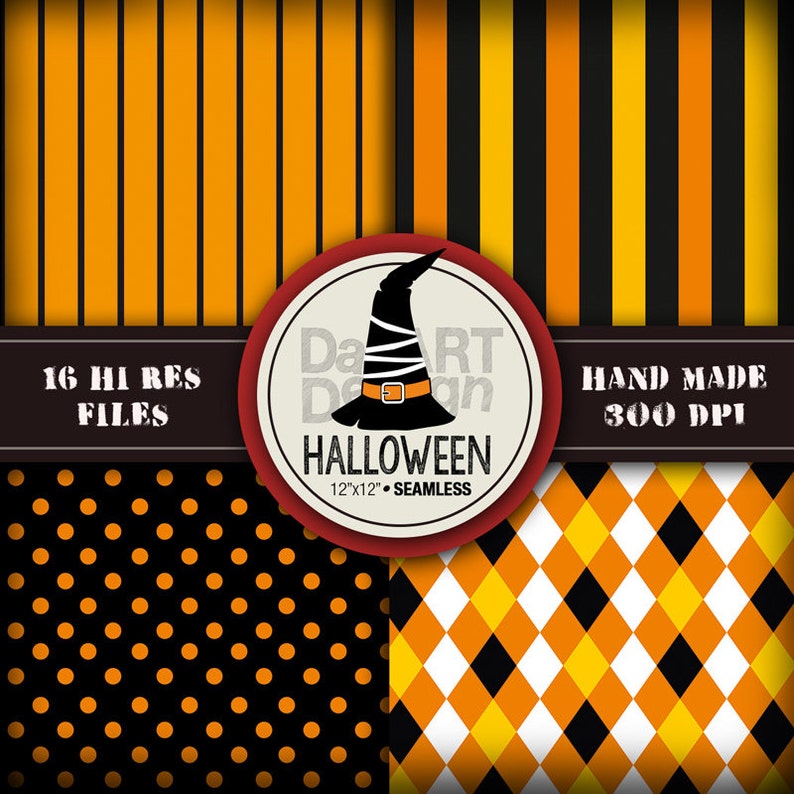 Halloween Patterns Digital Paper Pack 16 Sheets Printable for Halloween ...