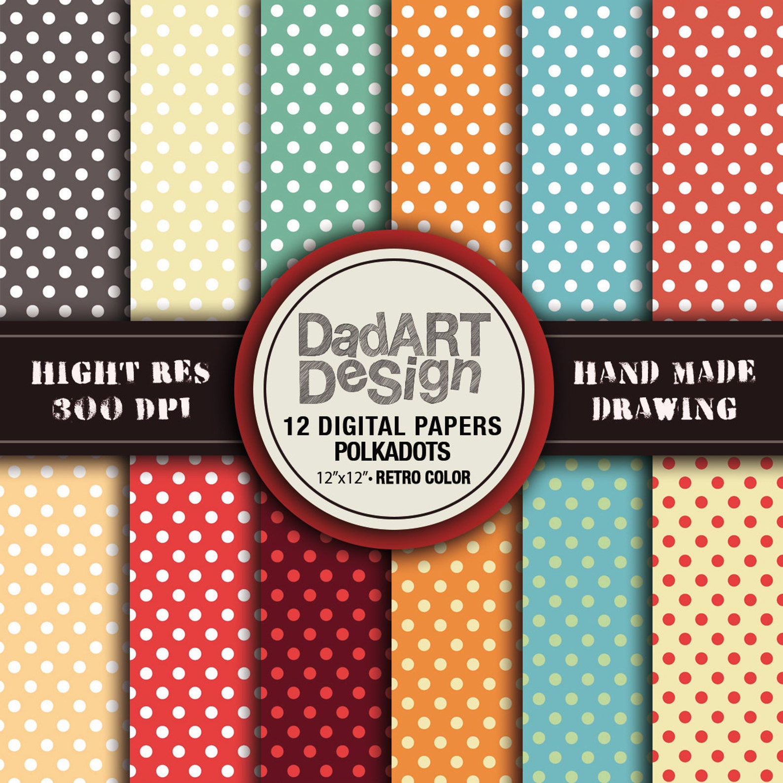 12 Retro Polkadots Pattern, Digital Paper - Wallpaper - - Etsy