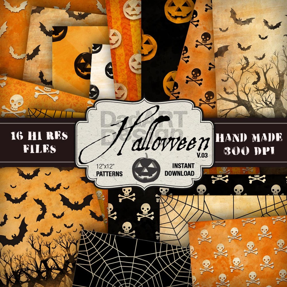 Vintage Halloween Patterns Digital Paper Pack 16 Sheets - V03 - Etsy