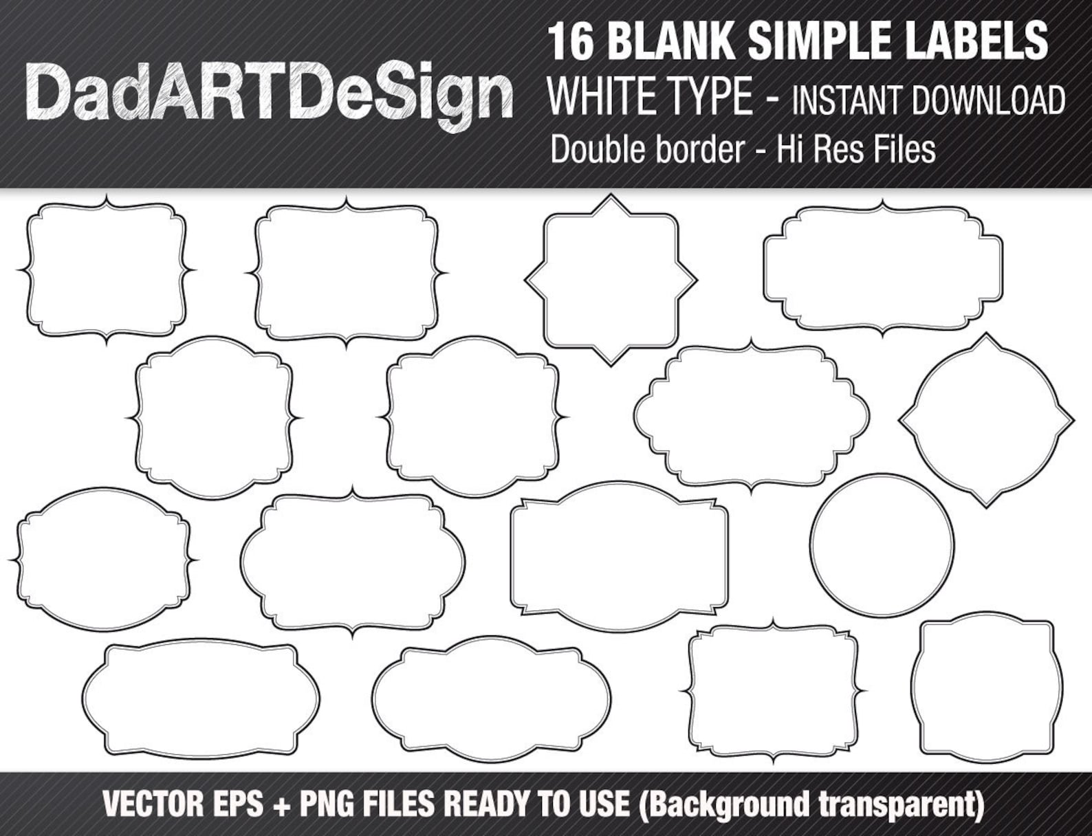 Simple Blank Labels With Double Border, 16 PNG HR Files Ready to Use ...
