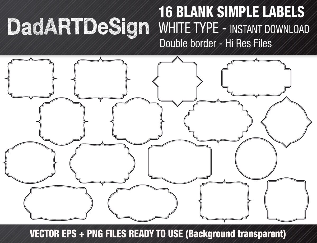 Simple Blank Labels With Double Border, 16 PNG HR Files Ready to Use ...