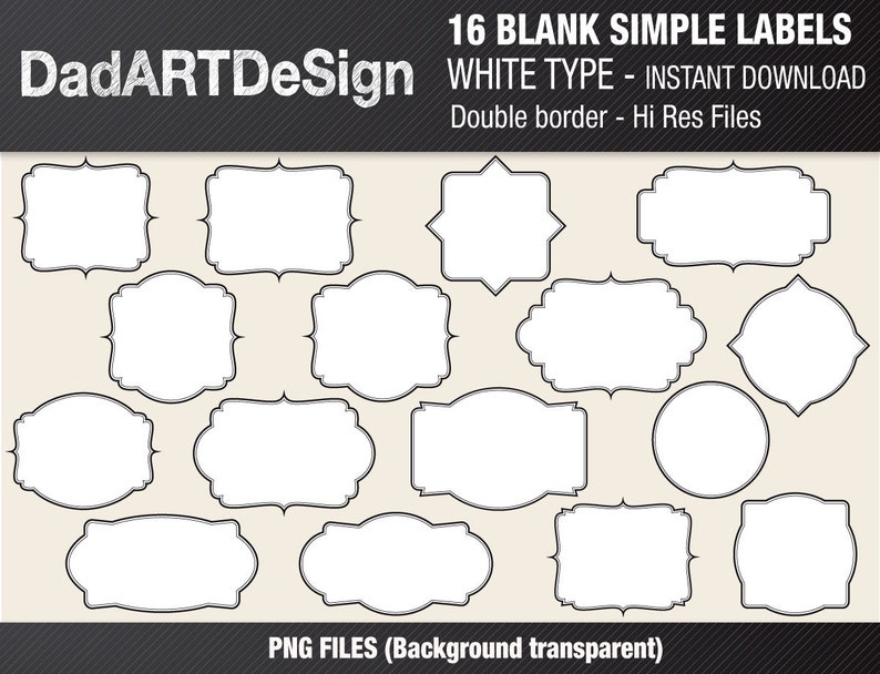 Simple Blank Labels With Double Border, 16 PNG HR Files Ready to Use + EPS Vector - Etsy