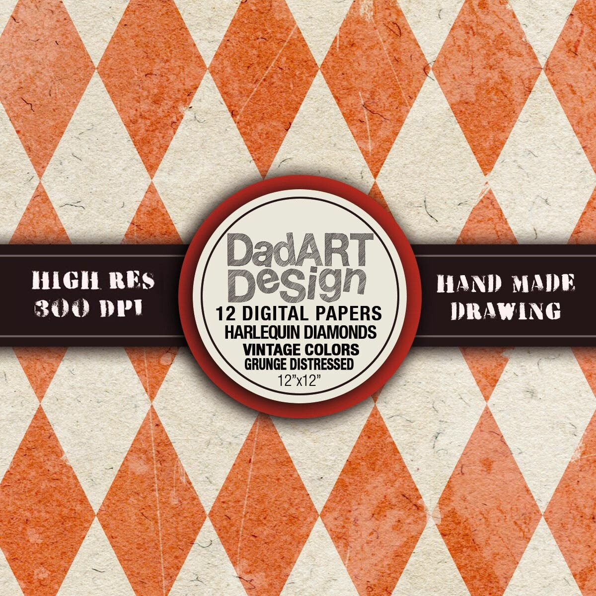 Retro Diamonds Harlequin Patterns Digital Paper - Vintage Grunge ...