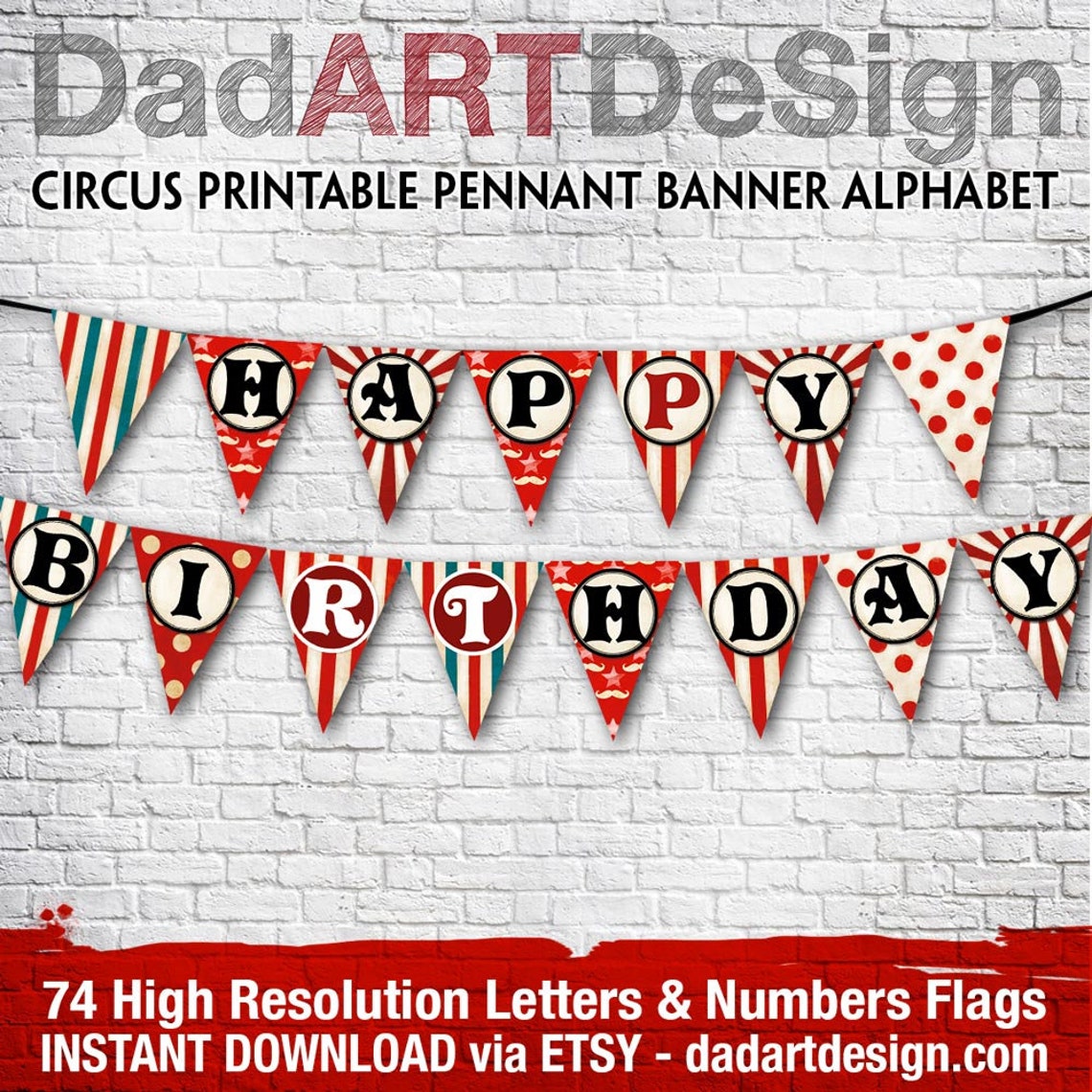 Circus Vintage Printable Pennant Banner Alphabet Instant - Etsy