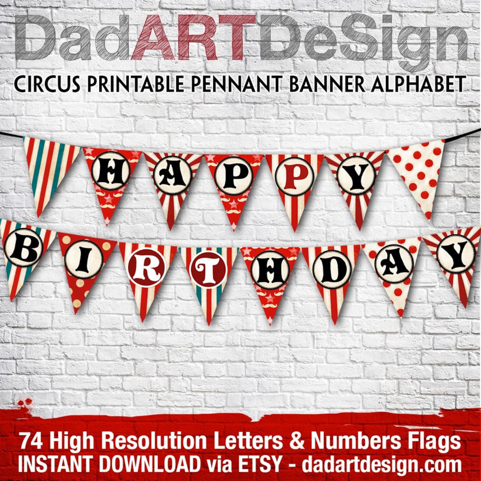 Circus Vintage Printable Pennant Banner Alphabet - Instant Download 74 ...