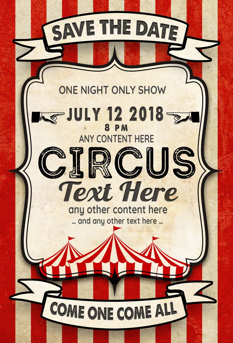 Circus Vintage Custom Card for Your Birthday, Wedding, Show, Baby ...