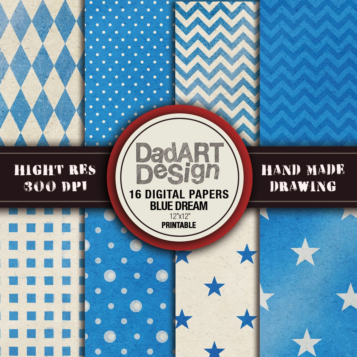Blue Dream Patterns Digital Paper Pack - Distressed Colors and Surfaces ...